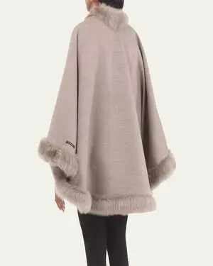 Gorski Wool And Cashmere Cape With Shearling Trim