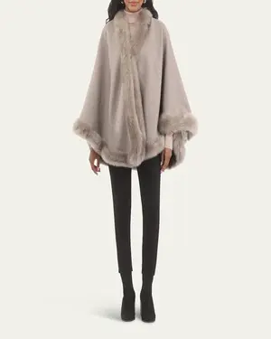 Gorski Wool And Cashmere Cape With Shearling Trim