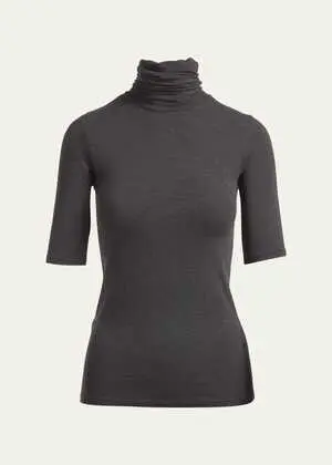 Majestic Filatures Majestic Filatures Soft Touch Half-Sleeve Turtleneck Top - Anthracite