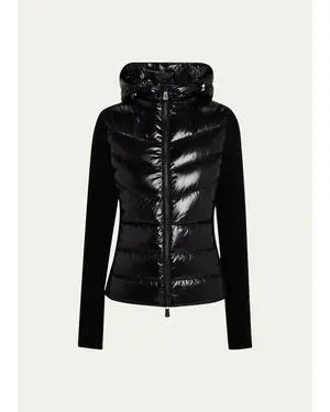 Moncler Puffer Fleece Zip-up Cardigan - Black