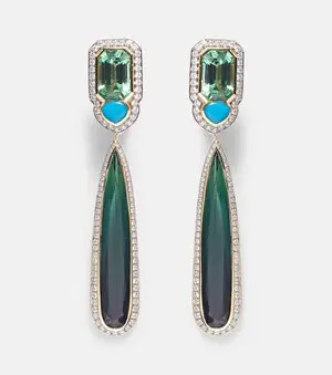 Marina B Quarta 18kt Gold Drop Earrings With Tourmalines, Turquoise, And Diamonds - Green