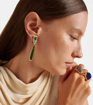 Marina B 18kt Yellow Gold Drop Earrings With Tourmaline, Turquoise, And Diamonds
