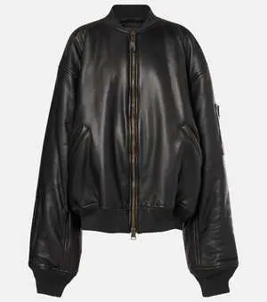 Balenciaga Leather Bomber Jacket - Black