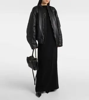 Balenciaga Leather Bomber Jacket - Black