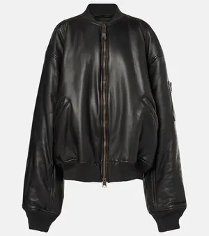 Balenciaga Leather Bomber Jacket - Black