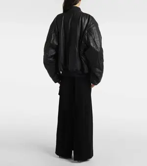Balenciaga Leather Bomber Jacket - Black