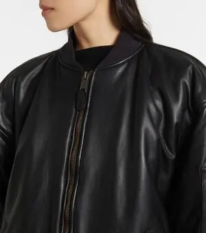 Balenciaga Leather Bomber Jacket - Black