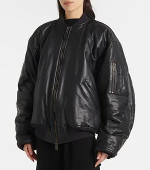 Balenciaga Leather Bomber Jacket - Black