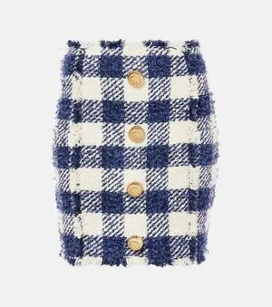 Balmain Checked High-rise Tweed Miniskirt