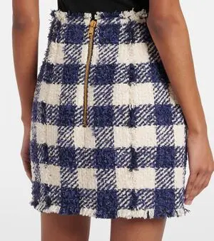 Balmain Checked High-rise Tweed Miniskirt