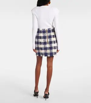 Balmain Checked High-rise Tweed Miniskirt