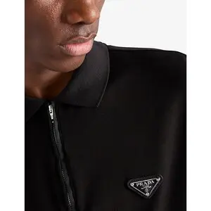 Prada Triangle-Logo Zip Polo Shirt In Black | Editorialist