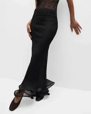 Simkhai Kelso Ruffled Plisse Maxi Skirt - Black
