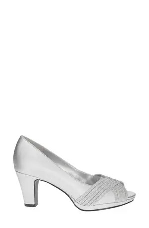 EASY WORKS BY EASY STREET Lavish Peep Toe Pumps - Silver Satin
