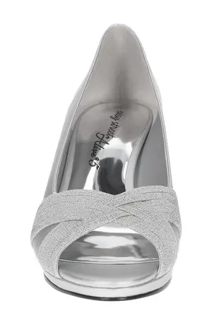 EASY WORKS BY EASY STREET Lavish Peep Toe Pumps - Silver Satin