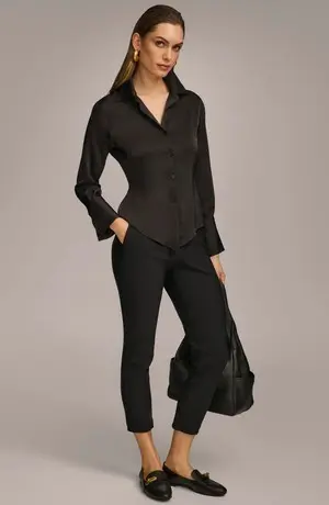 Donna Karan New York Long Sleeve Button-up Shirt - Black