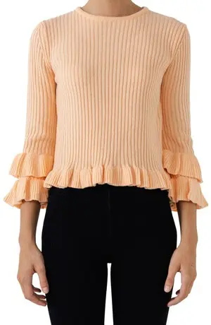 English Factory Rib Ruffle Edge Sweater