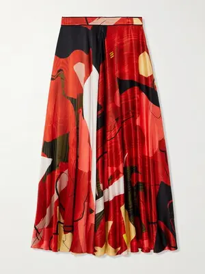 ROKSANDA Ameera Printed Satin Midi Skirt - Red
