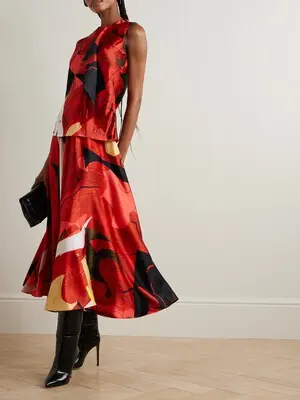 ROKSANDA Ameera Printed Satin Midi Skirt - Red