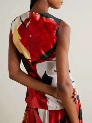 ROKSANDA Kiara Draped Printed Satin Tank - Red