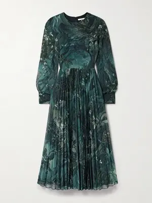 JASON WU Printed Plissé-chiffon Midi Dress