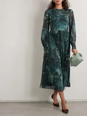 JASON WU Printed Plissé-chiffon Midi Dress