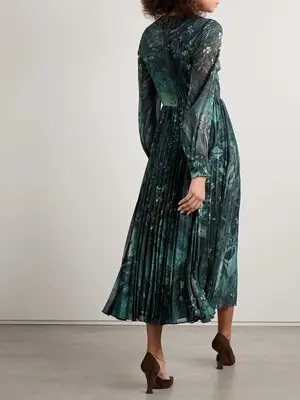 JASON WU Printed Plissé-chiffon Midi Dress