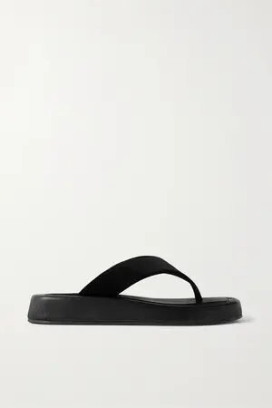 THE ROW Ginza Leather And Velvet Platform Flip Flops