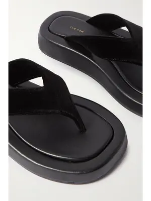 THE ROW Ginza Leather And Velvet Platform Flip Flops