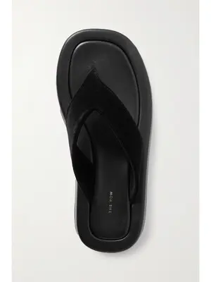 THE ROW Ginza Leather And Velvet Platform Flip Flops