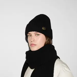Gucci Wool Cashmere Hat With Double G - Black