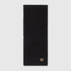 Gucci Wool Cashmere Scarf With Double G, Black, Wool Black