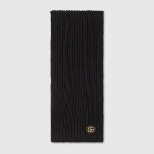 Gucci Wool Cashmere Scarf With Double G - Black