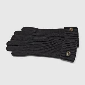 Gucci Wool Cashmere Knitted Gloves With Double G - Black