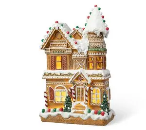 GLITZHOME 12'h Lighted Christmas Gingerbread Ho Use Table Decor