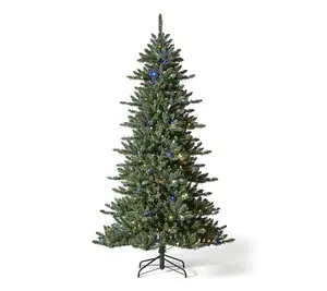 GLITZHOME 7.5' Pre-lit Green Slim Fir Faux Chri Stmas Tree - One-color