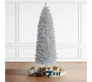 GLITZHOME 7.5' Silver Pencil Tinsel Artificial Hristmas Tree