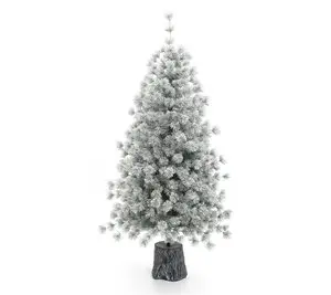 LUXEN HOME Luxenhome 5.5ft Flocked Full Artificial Christm As Tree Potted - One-color