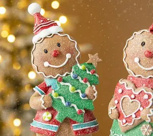 GLITZHOME 9.75 Christmas Gingerbread Couple T Able Decor S/2