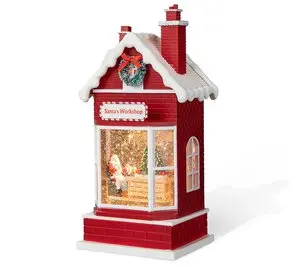GLITZHOME 10.5h Led Lighted Santa's Workshop Snow Globe