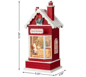 GLITZHOME 10.5h Led Lighted Santa's Workshop Snow Globe