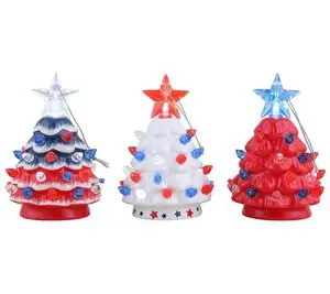 MR. CHRISTMAS Set Of 3 Mini Nostalgic Ceramic P Atriotic Trees - One-color
