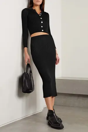 Calle Del Mar Ribbed-knit Midi Skirt - Black