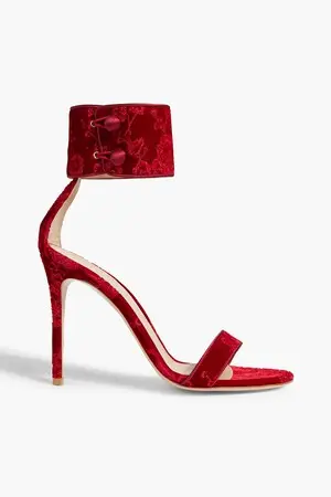 GIANVITO ROSSI Gianvito Rossi Empress Embroidered Velvet Sandals - Red