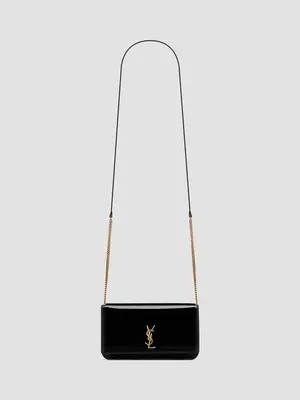 Saint Laurent Cassandre Phone Holder In Patent Leather - Black