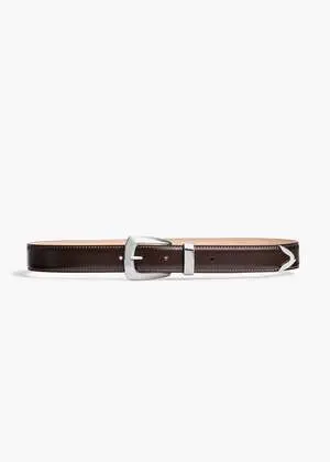 Khaite Benny Belt Silver Buckle 3mm In Black Leather Dark Brown/off White