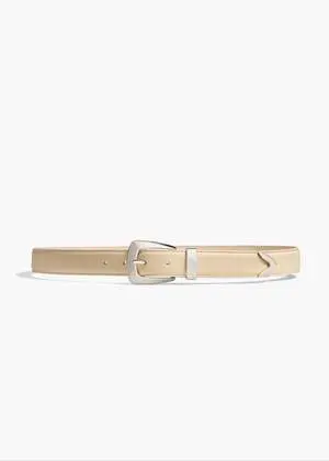 Khaite Benny Belt Silver Buckle 3mm In Black Leather Dark Ivory