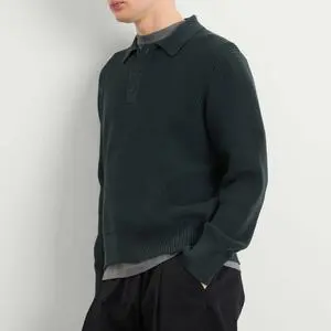 CORRIDOR Long Sleeve Slouchy Polo Shirt - Green