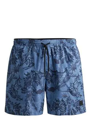 BOSS Floral-print Swim Shorts - Blue