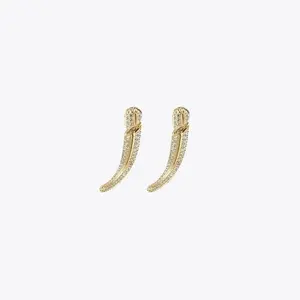 Tory Burch Logo Drop Front-back Earring - Light Brass/crystal
